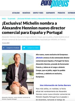 Michelin confirma la exclusiva de 'Europneus': Alexandre Hennion, nuevo director comercial de ...
